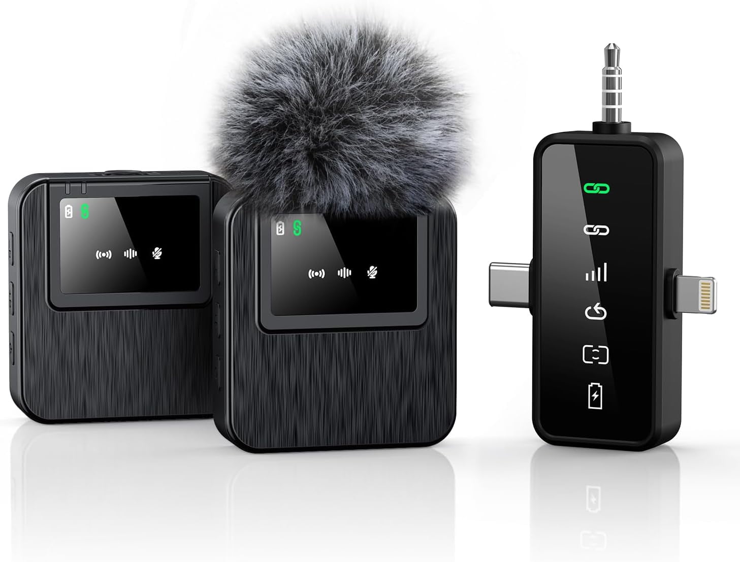 3-in-1 Pro Wireless Lavalier Microphone for iPhone, Android, Camera ...