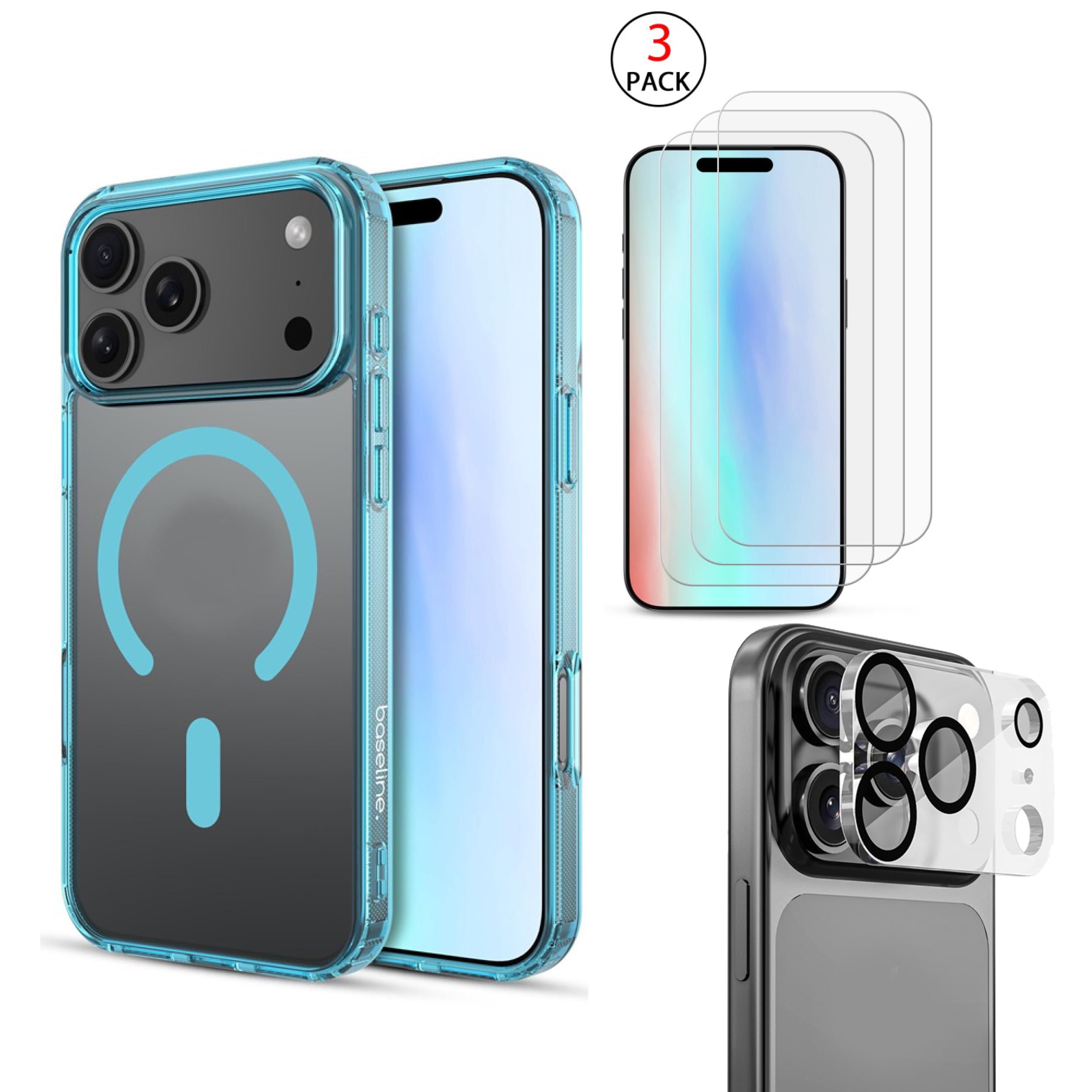 3-in-1 Protection Bundle for iPhone 17 Pro – Blue Clear Magnetic ...