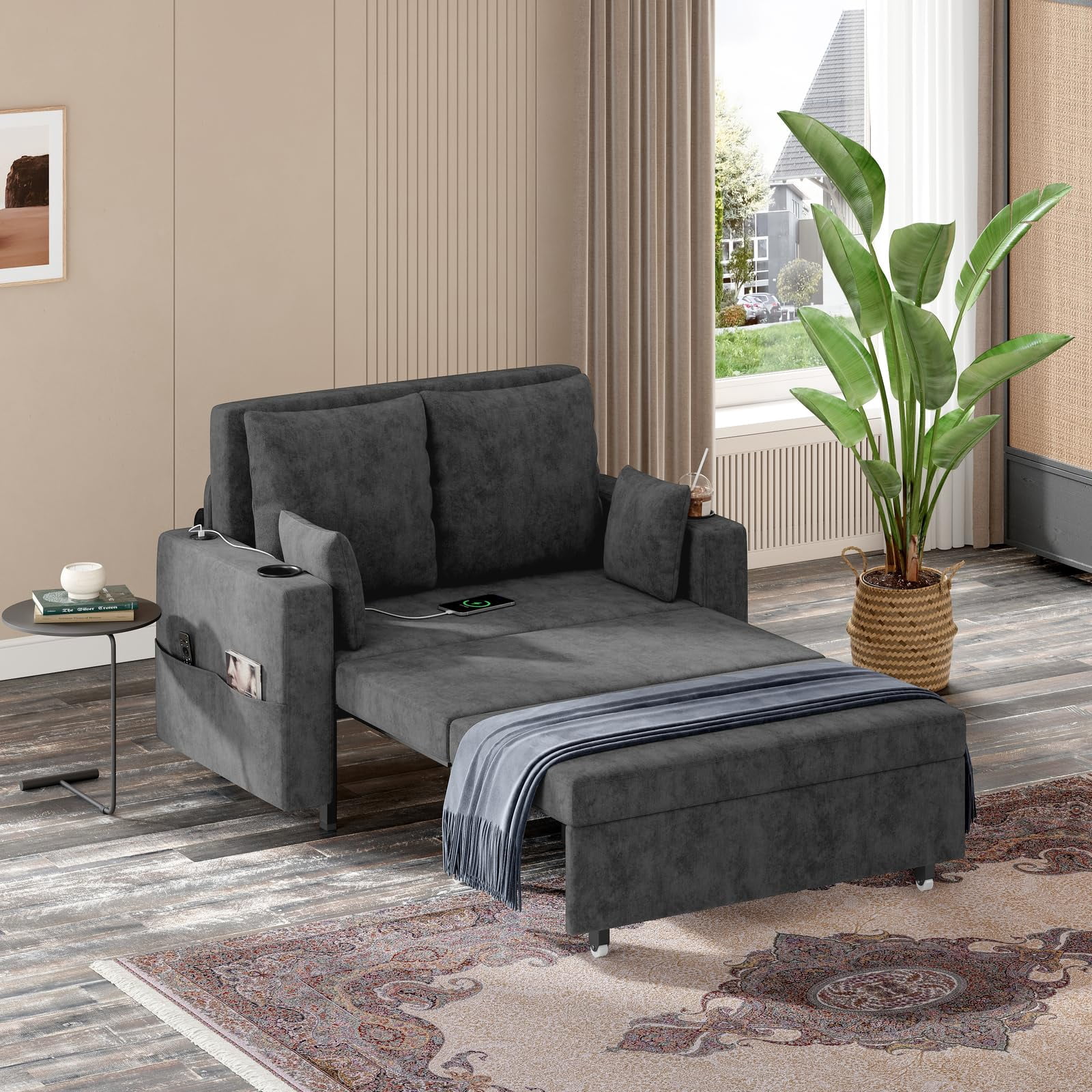 3-in-1 Pull-Out Couch, 56” Convertible Sleeper Sofa Bed,Loveseat Sofa ...