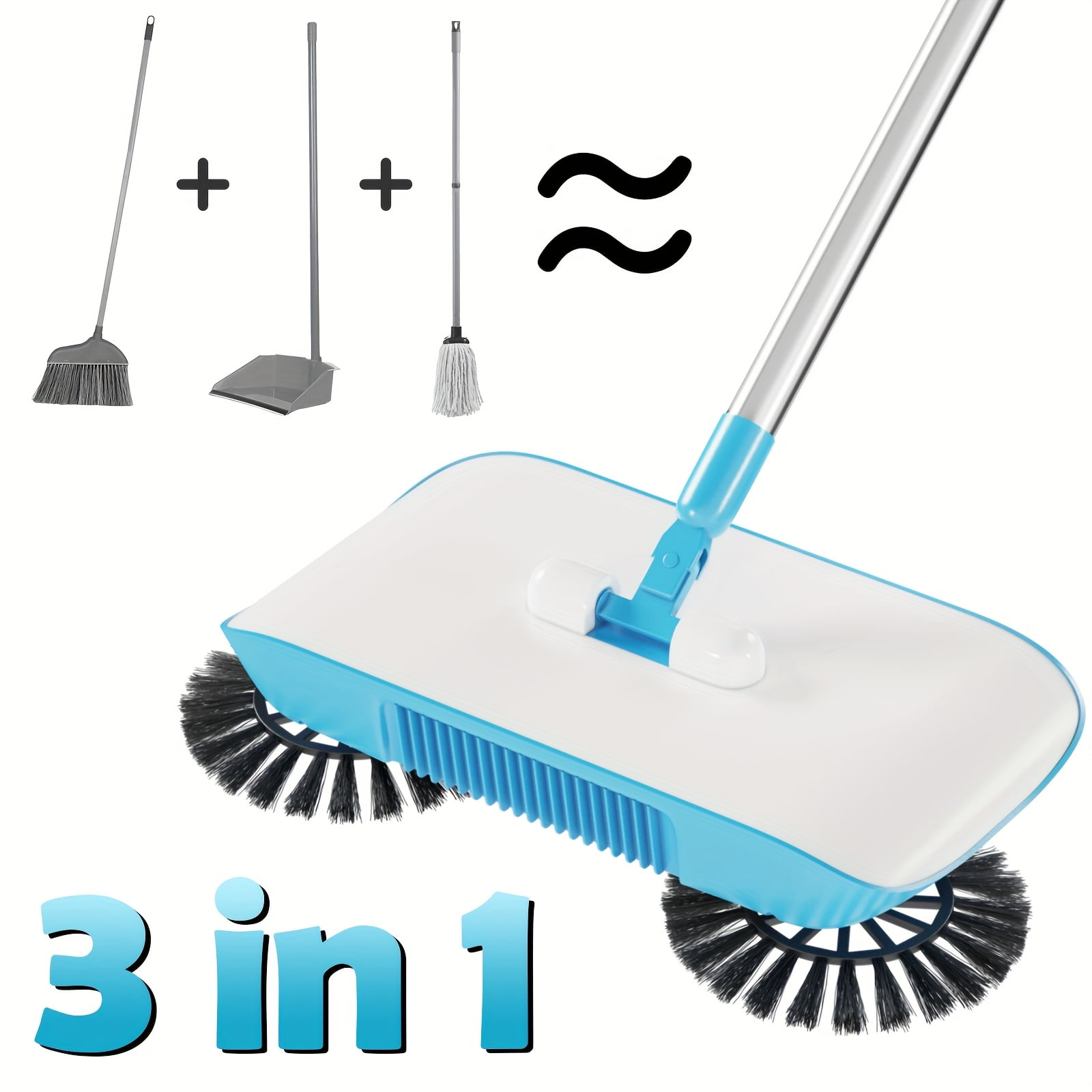3-in-1 Hand Push Sweeper & Vacuum, Dry & Wet Floor Cleaner for Home ...