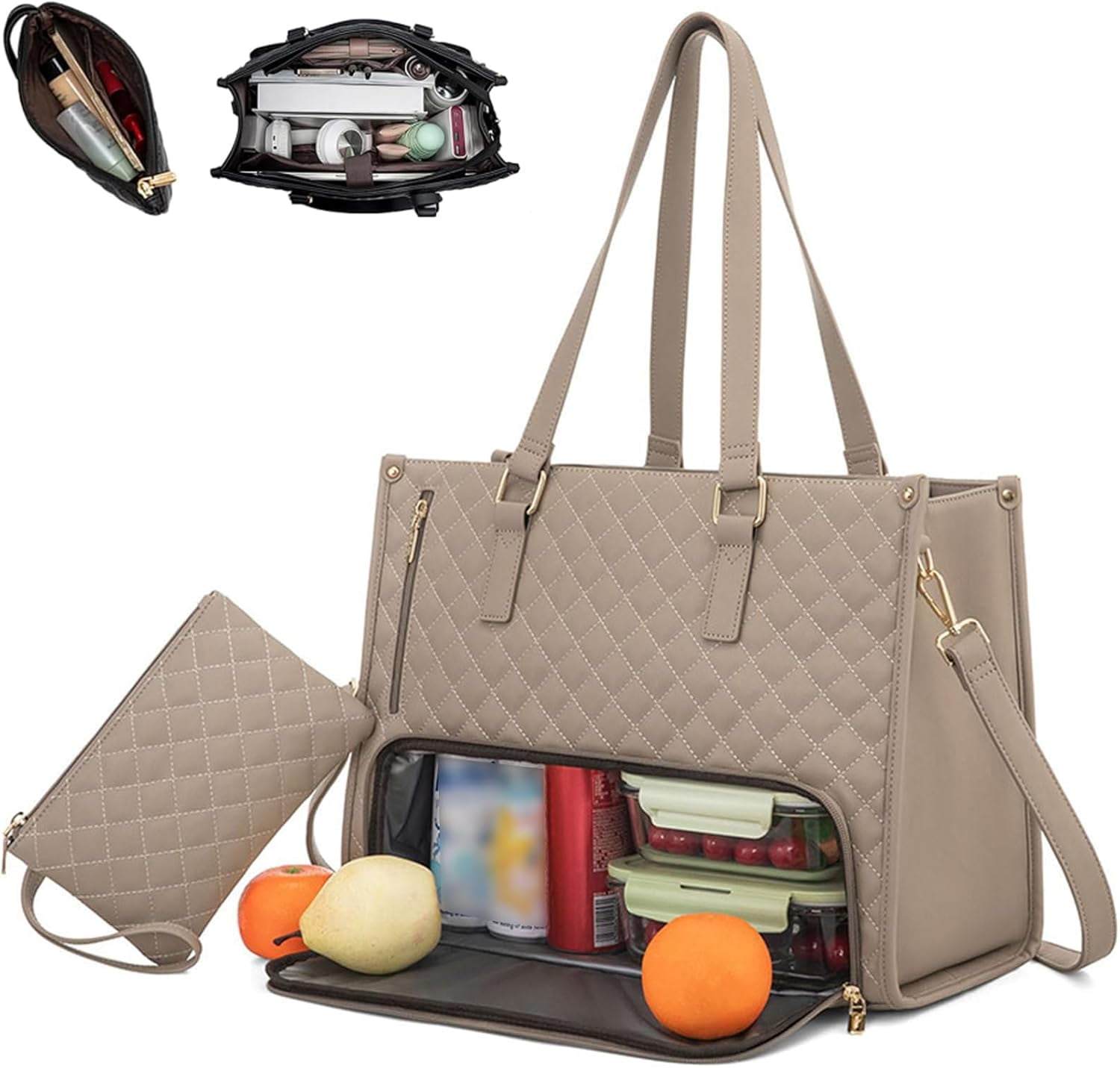 3 in 1 Quilted Tote Bag–15.6 Inch Tote Bag with Lunch Compartmen with ...