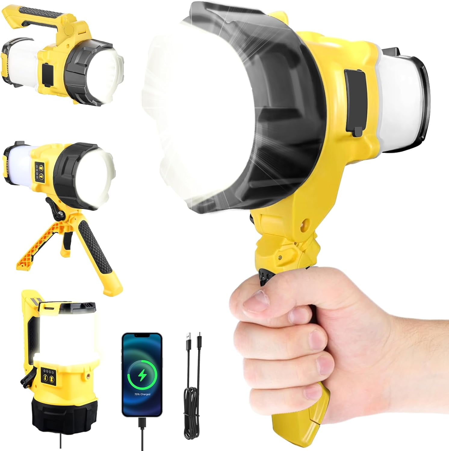 3-in-1 Rechargeable Spotlight with Adjustable Handle, IP65 Waterproof ...