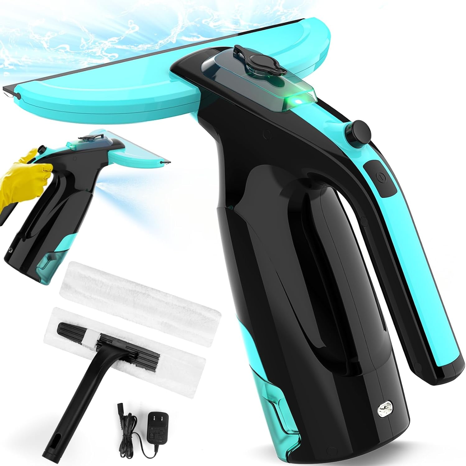 3 in 1 Rechargeable Window Vacuum, Cordless Spray/Wipe/Vac with 2 Water ...