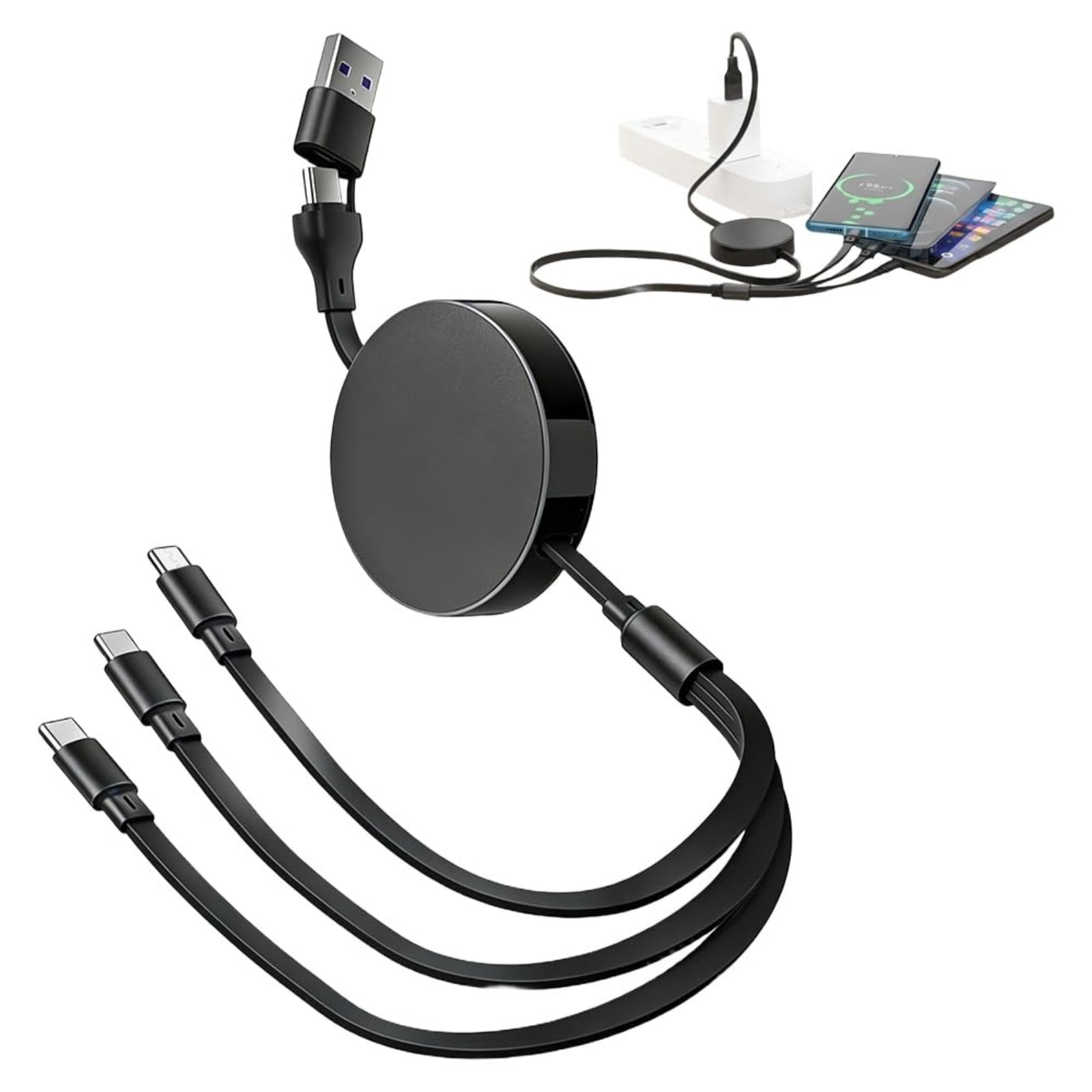 3-in-1 Retractable Charging Cable, 100W Multi-Device Fast Charger Cord ...