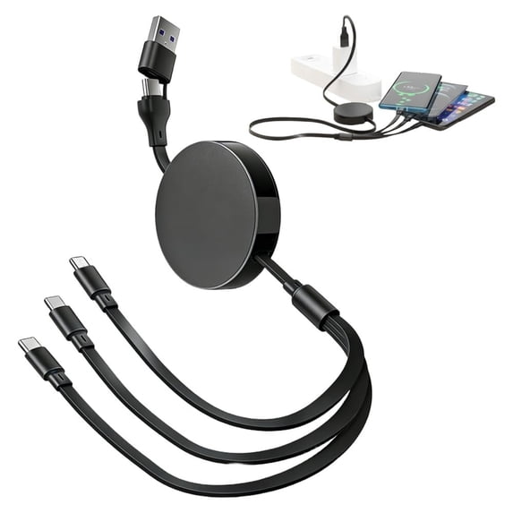 3-in-1 Retractable Charging Cable, 100W Multi-Device Fast Charger Cord ...