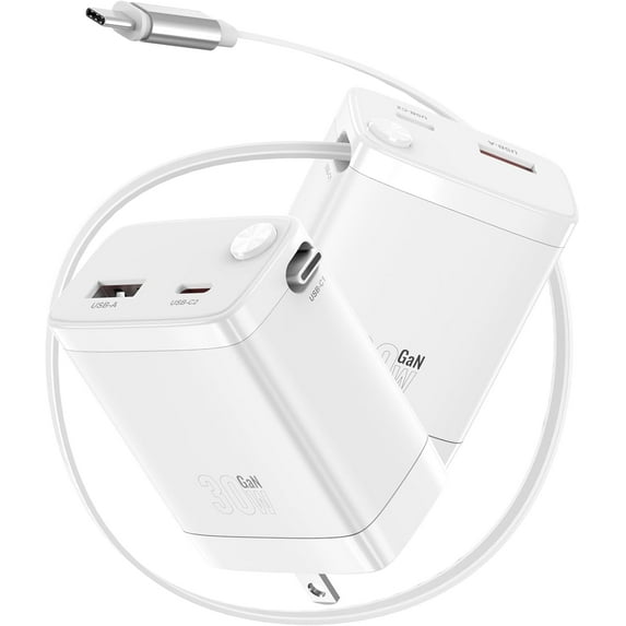 3-in-1 Retractable Wall Charger,USB C Charger Block, 30W Fast Phone ...