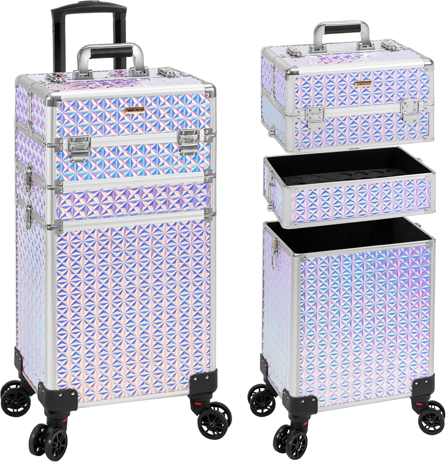 3-in-1 Rolling Makeup Train Case Professional Cosmetic Trolley with ...