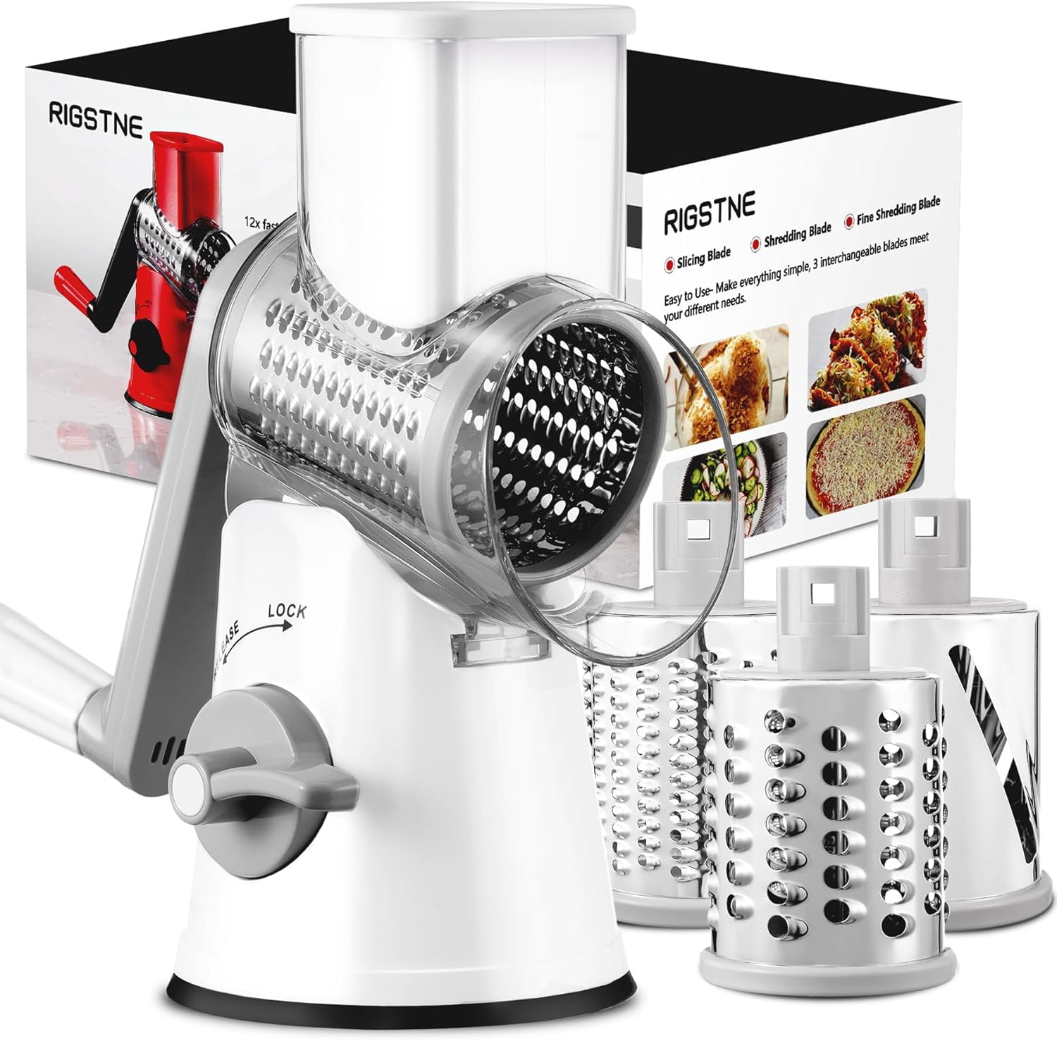 3 in 1 Rotary Cheese Grater and Shredder with Handle, Vegetable ...