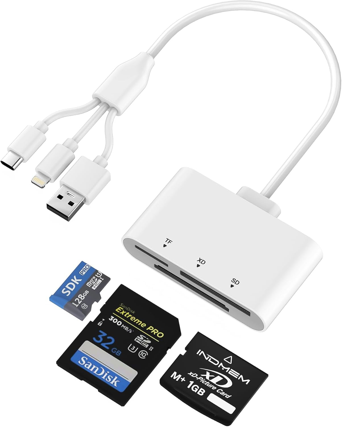 3-in-1 SD Card Reader for iPhone with Lightning/USB-C/USB-A - XD,SD ...