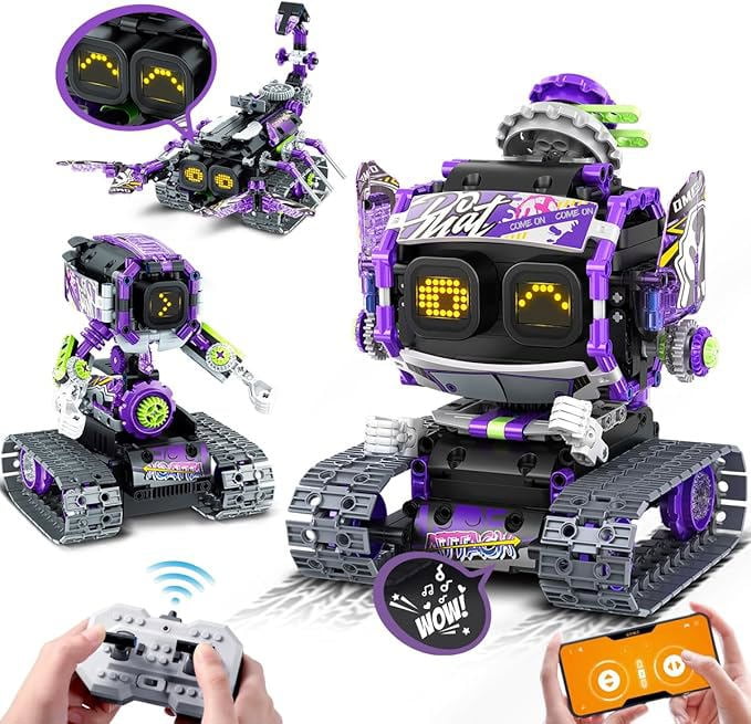 3-in-1 STEM Robot Toy Building Block Set, Programmable APP Remote Control Robot/Car Robot ...
