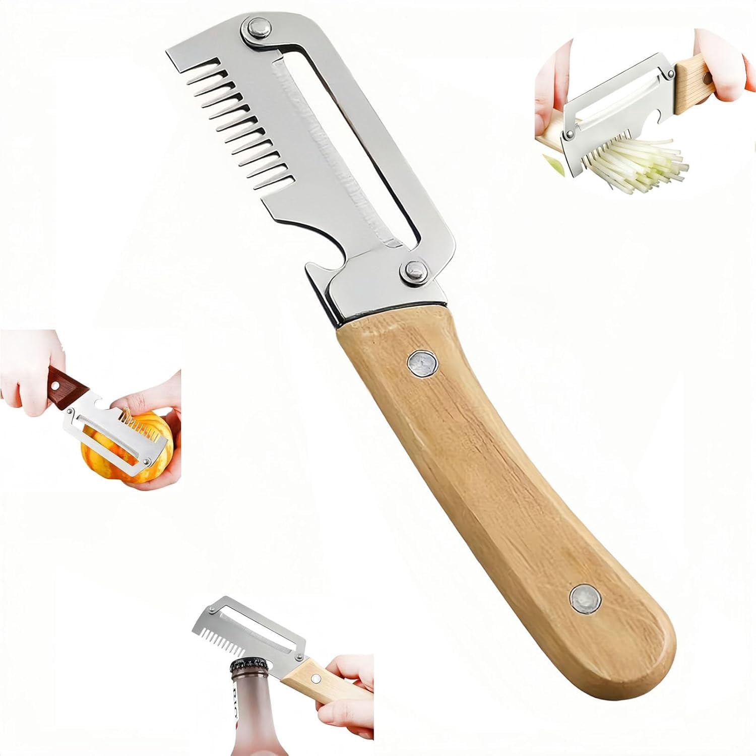 3-in-1 Scallion Shredder, Stainless Steel Vegetable Peeler with Bottle ...