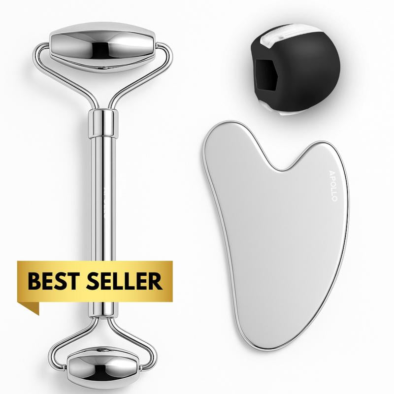 3 in 1 Sculpt & Define Kit For Sharper Jawline - Gua Sha, Jade Roller ...