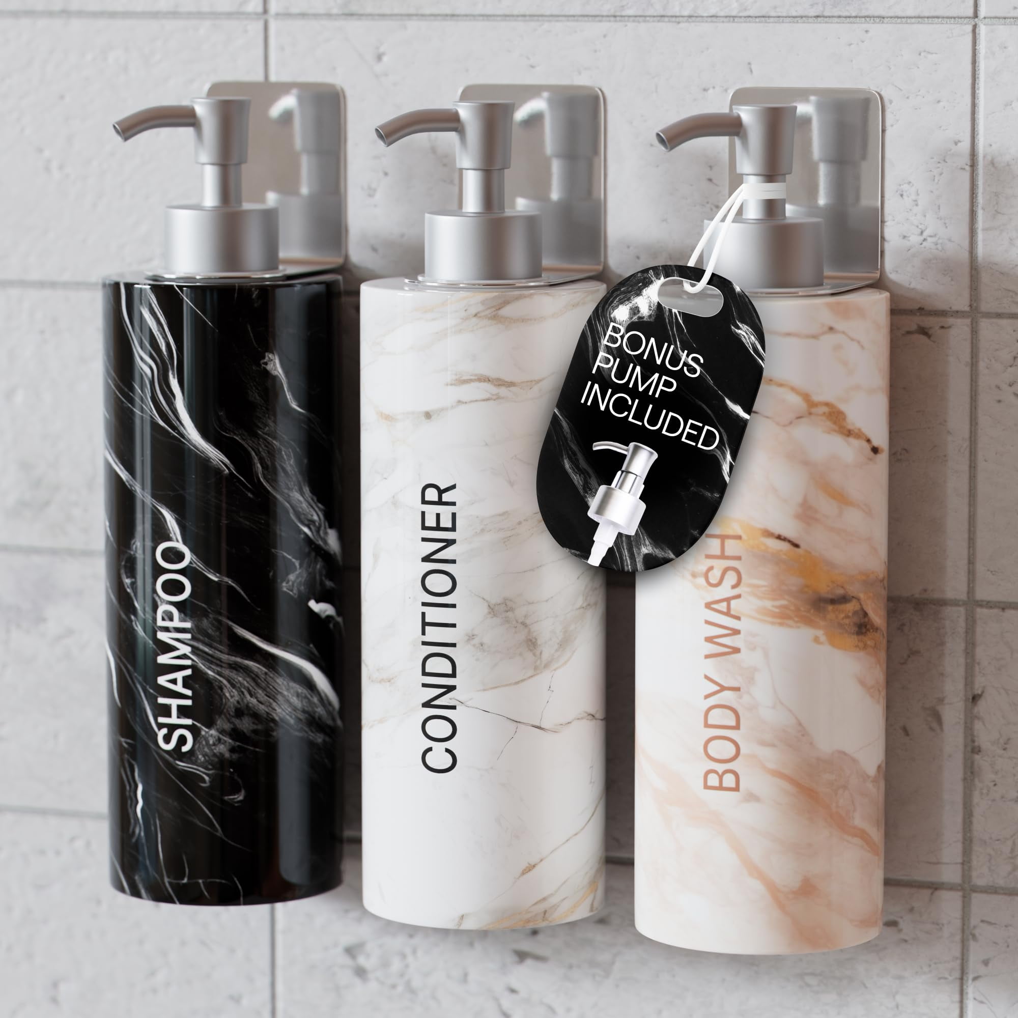 3-in-1 Shampoo, Conditioner, and Body Wash Dispenser - 3 17oz/500ml Shower Dispenser 3 Chamber ...