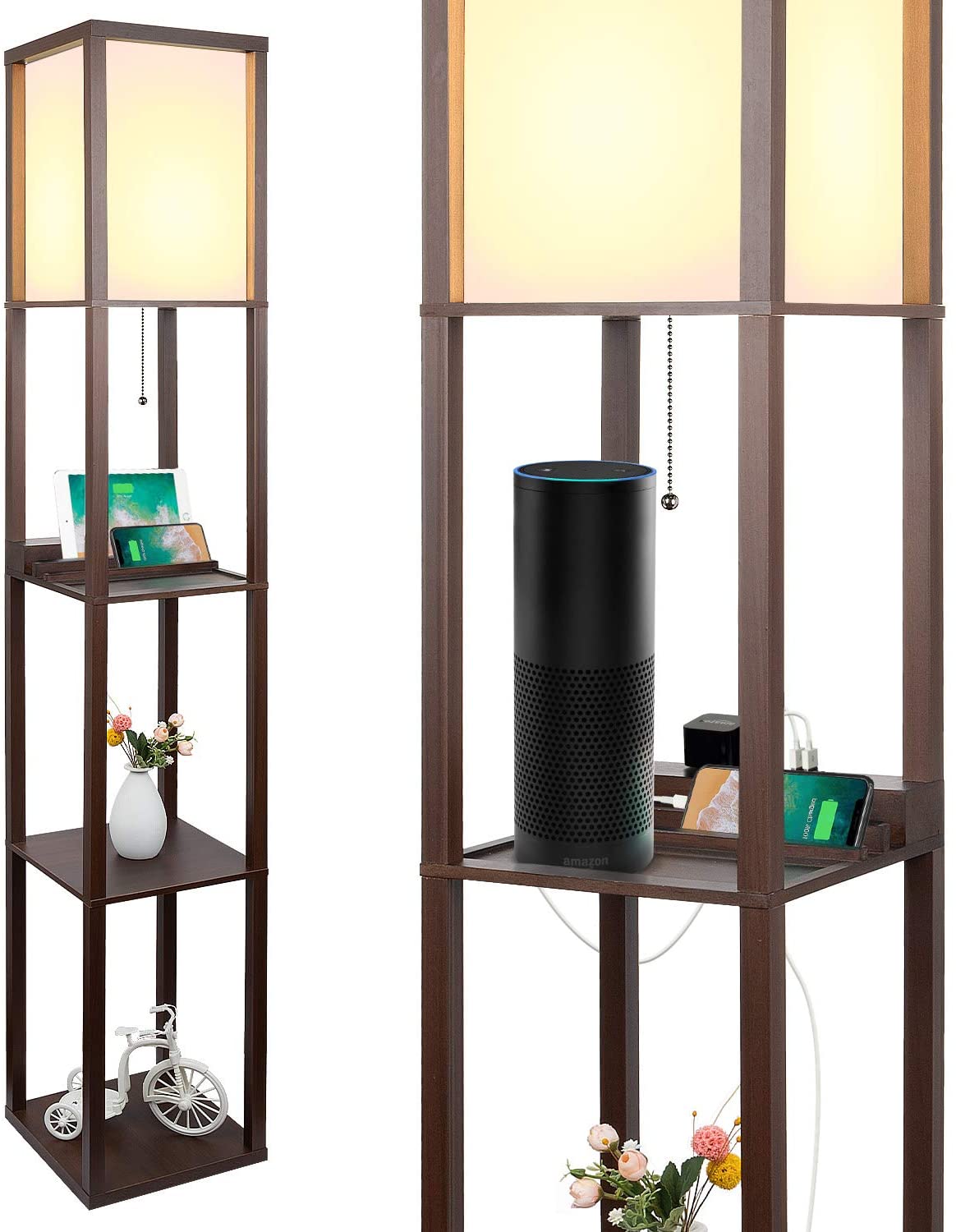 3-in-1 Shelf Floor Lamp with 1 USB Ports & 1 Type C Port & 1 Power ...