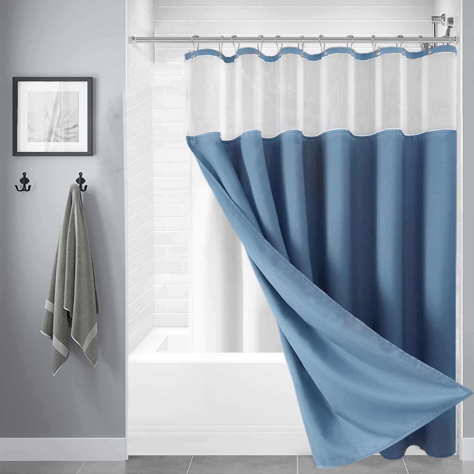 3-in-1 Shower Curtain Set 72x36 Inch Weave Pattern Fabric with Clear ...