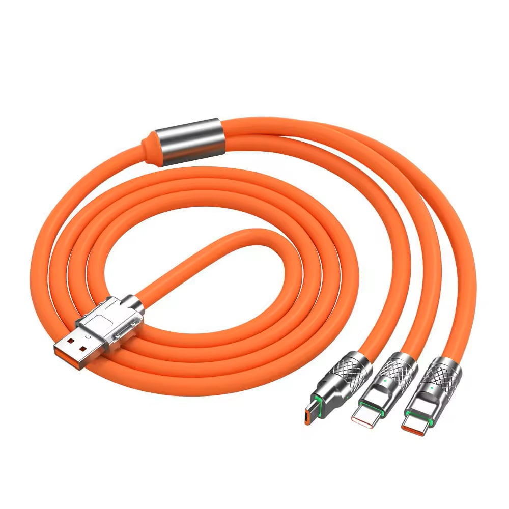 TechSecure Global 3-in-1 Silicone Charging Cable, Orange, 3ft, USB-A to ...