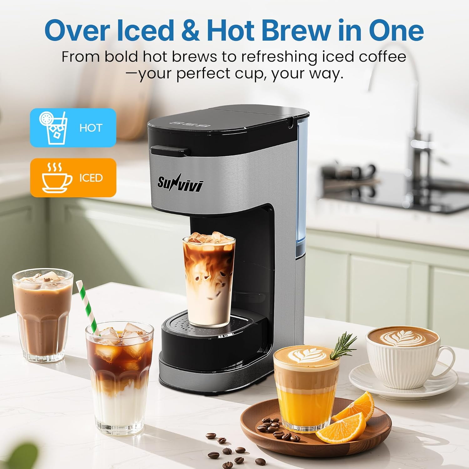 3-in-1 Single Serve Coffee Machine Brewer for K Pod Pods, Ground Coffee ...