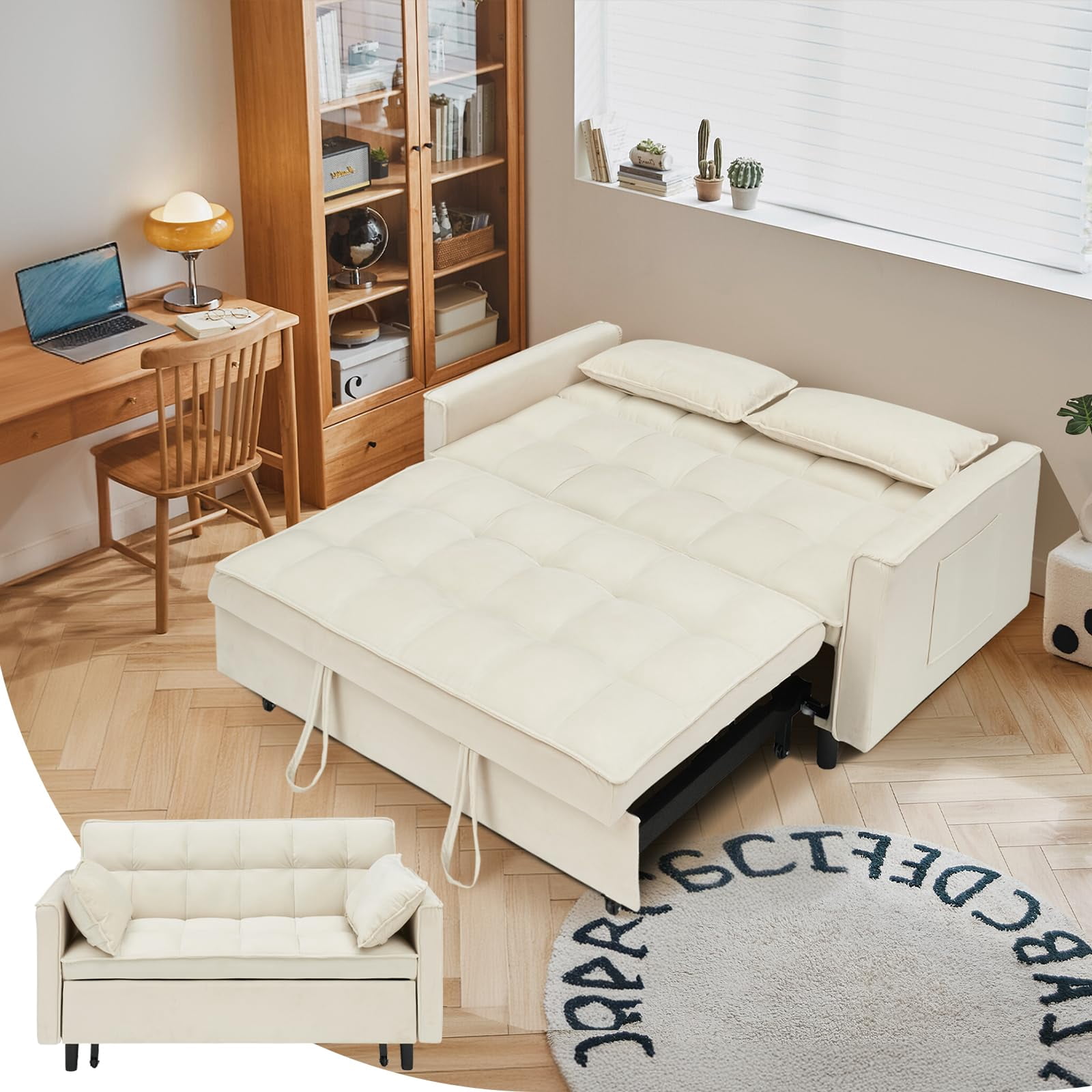 3 in 1 Sleeper Sofa Chair Bed, Velvet Convertible Single Sleeper Sofa ...