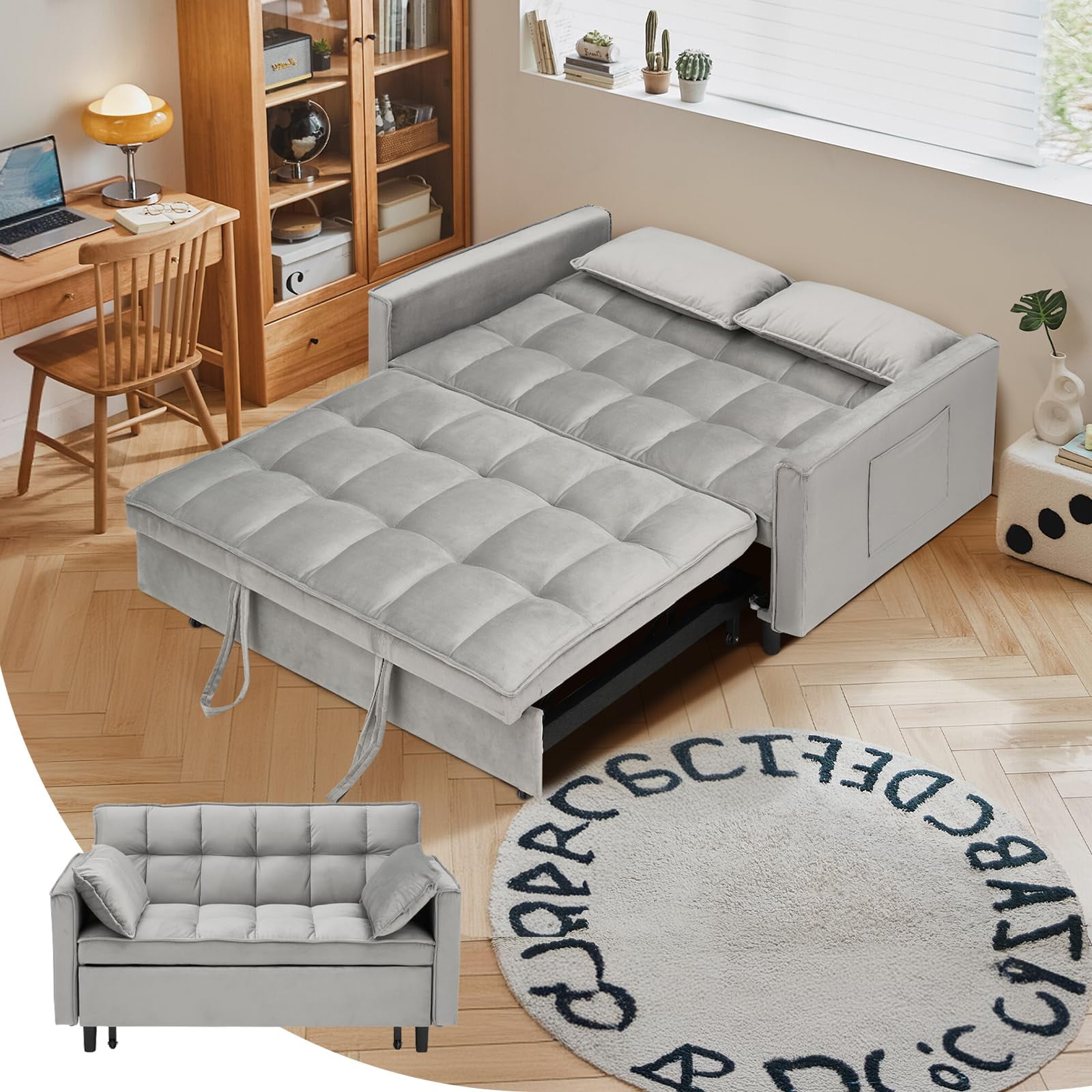 3 in 1 Sleeper Sofa Chair Bed, Velvet Convertible Single Sleeper Sofa ...