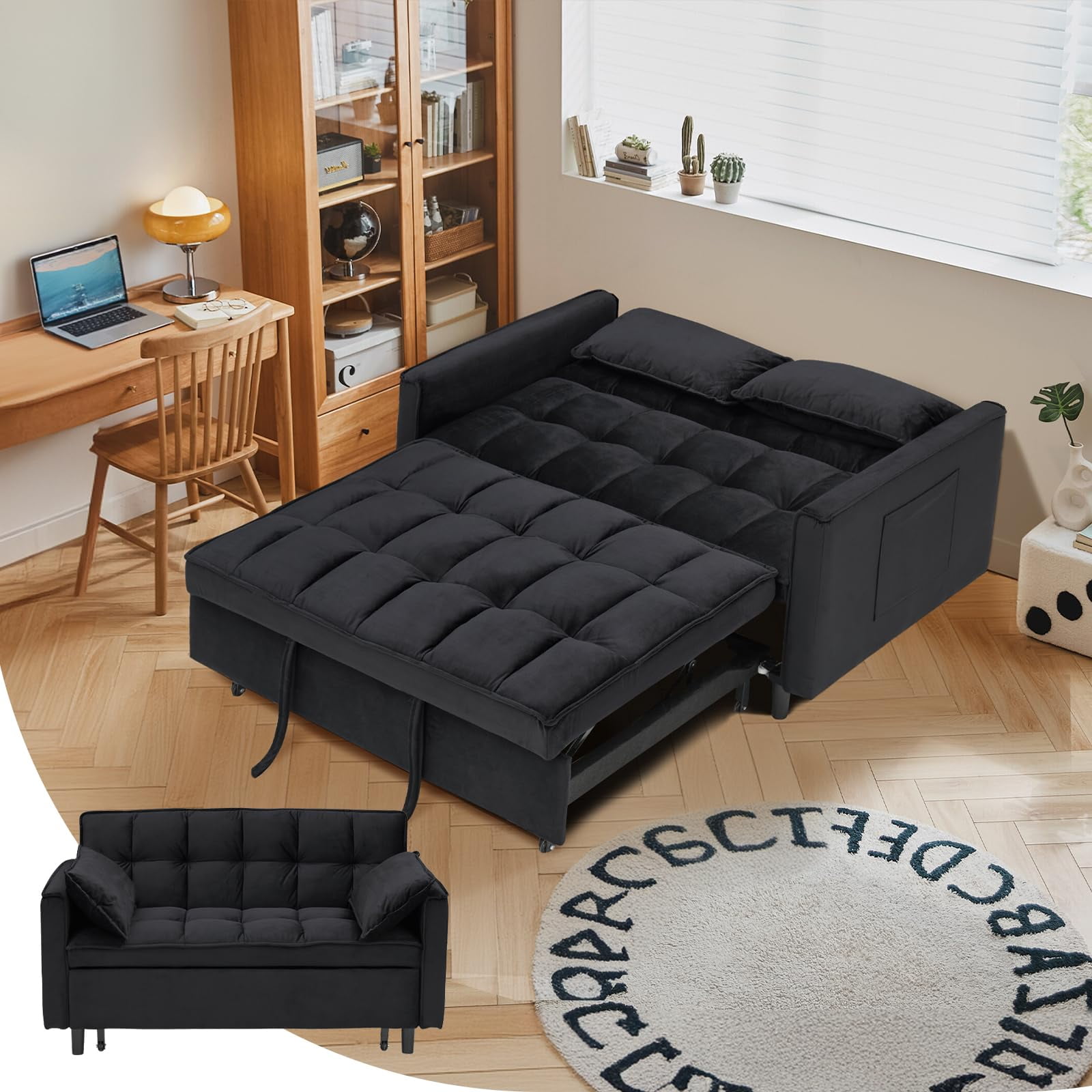 3 in 1 Sleeper Sofa Chair Bed, Velvet Convertible Single Sleeper Sofa ...