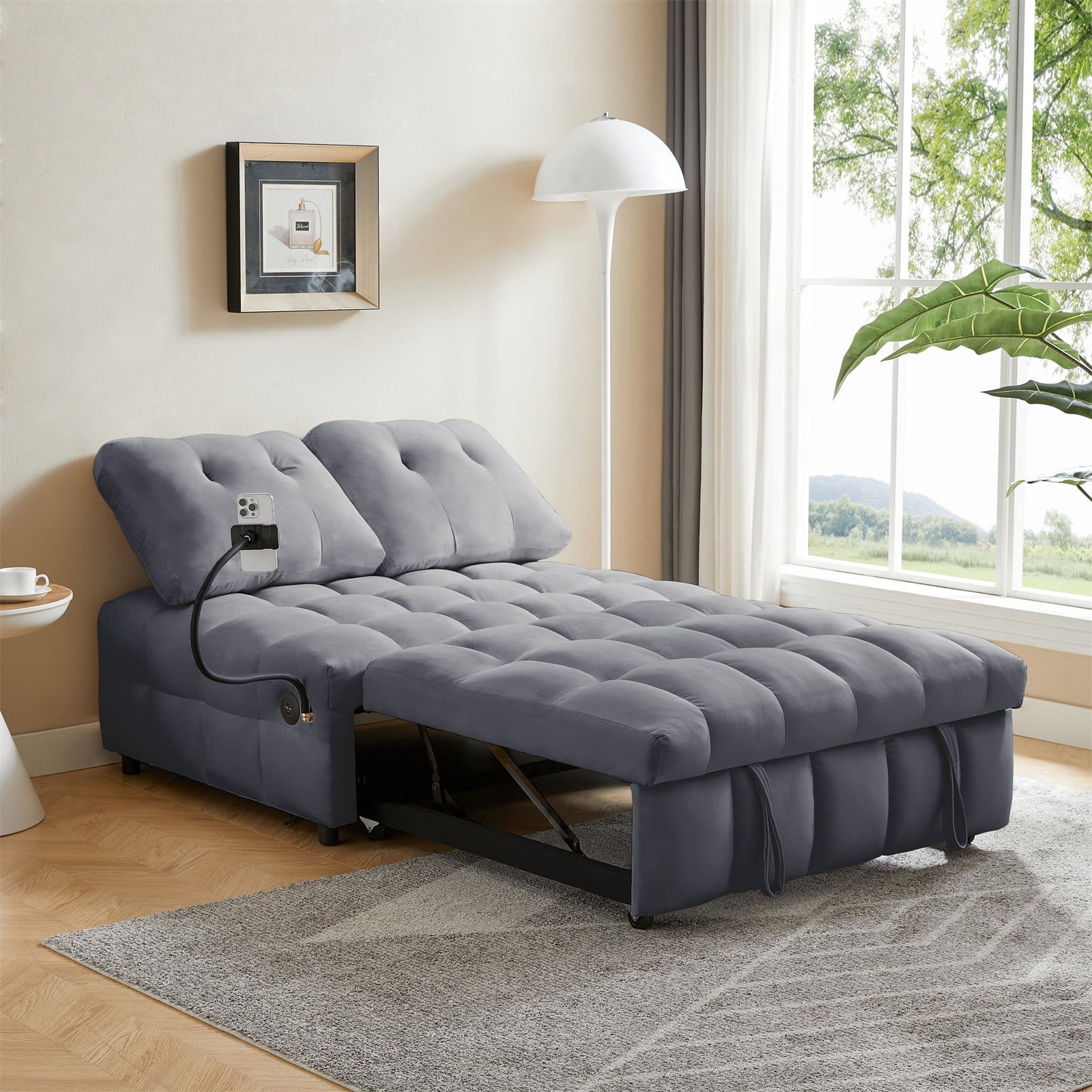 3 in 1 Sleeper Sofa Couch Bed, Velvet Convertible Loveseat Sleeper Sofa ...