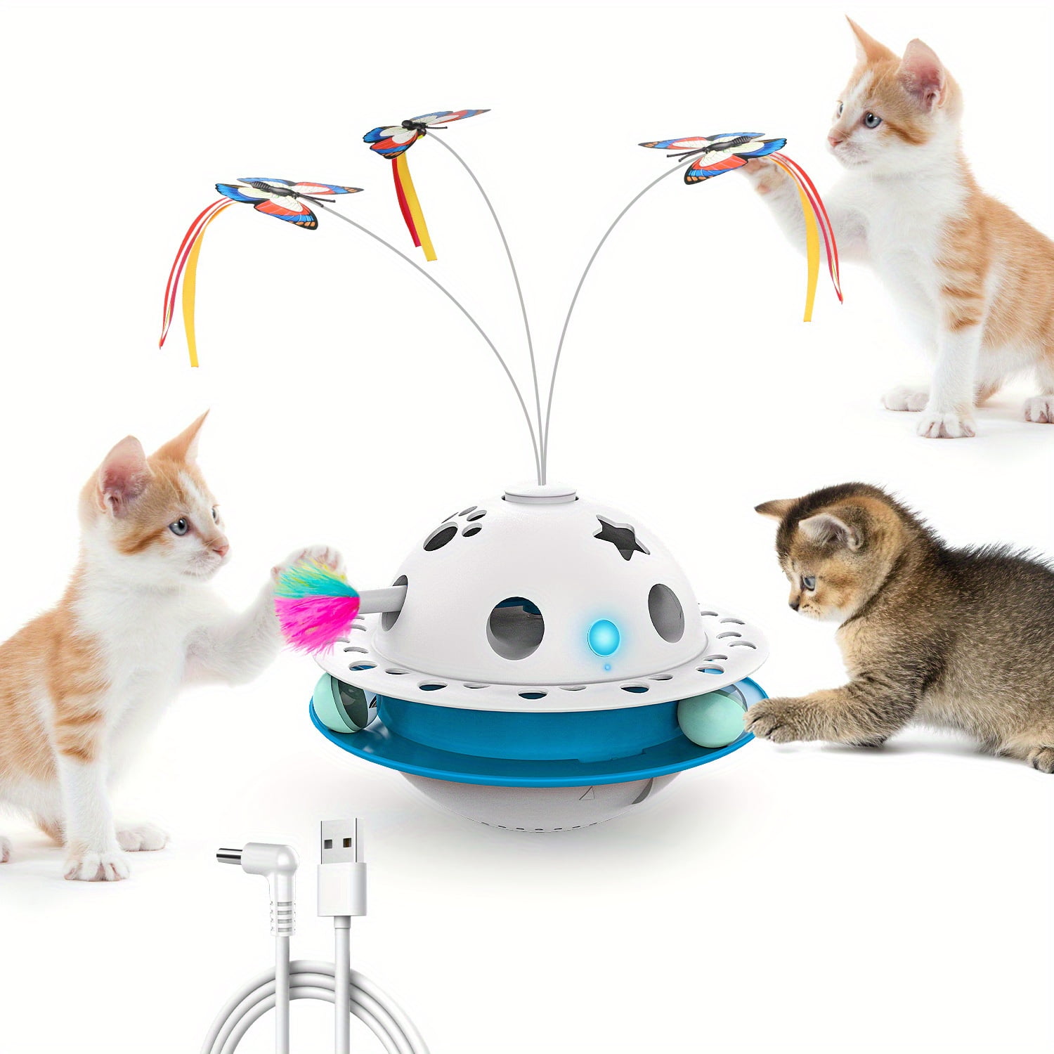 3-in-1 Smart Interactive Cat Toy, Random Moving Feather Balls with 2 ...