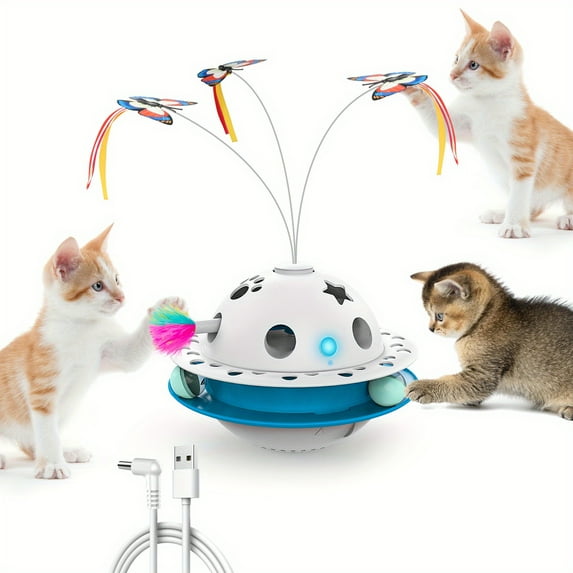 3-in-1 Smart Interactive Cat Toy, Random Moving Feather Balls with 2 ...