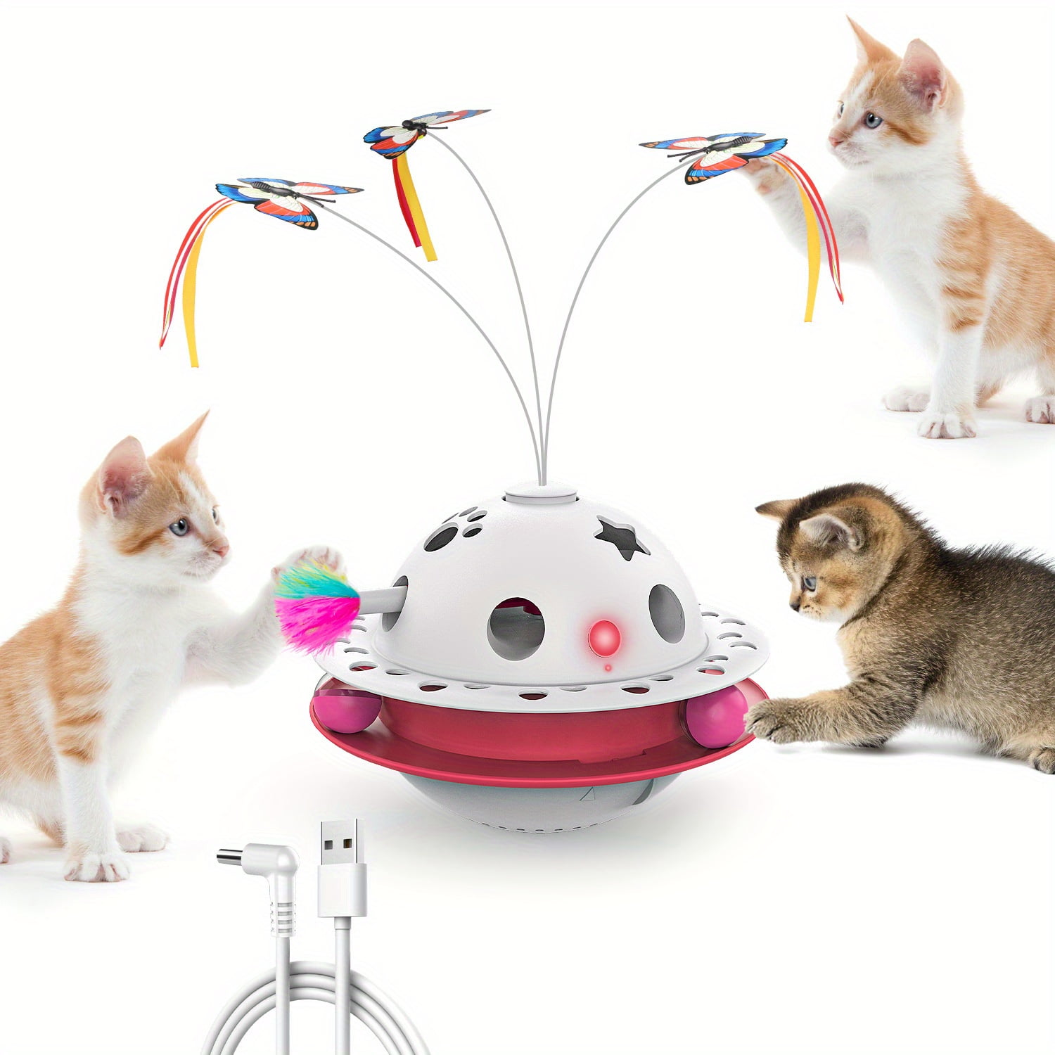 3-in-1 Smart Interactive Kitten Toy with Random Moving Feather Balls, 2 ...
