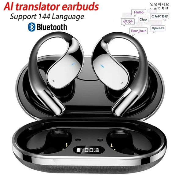3-in-1 Smart Wearable Translator, Real-Time Translation Earbuds, black ...