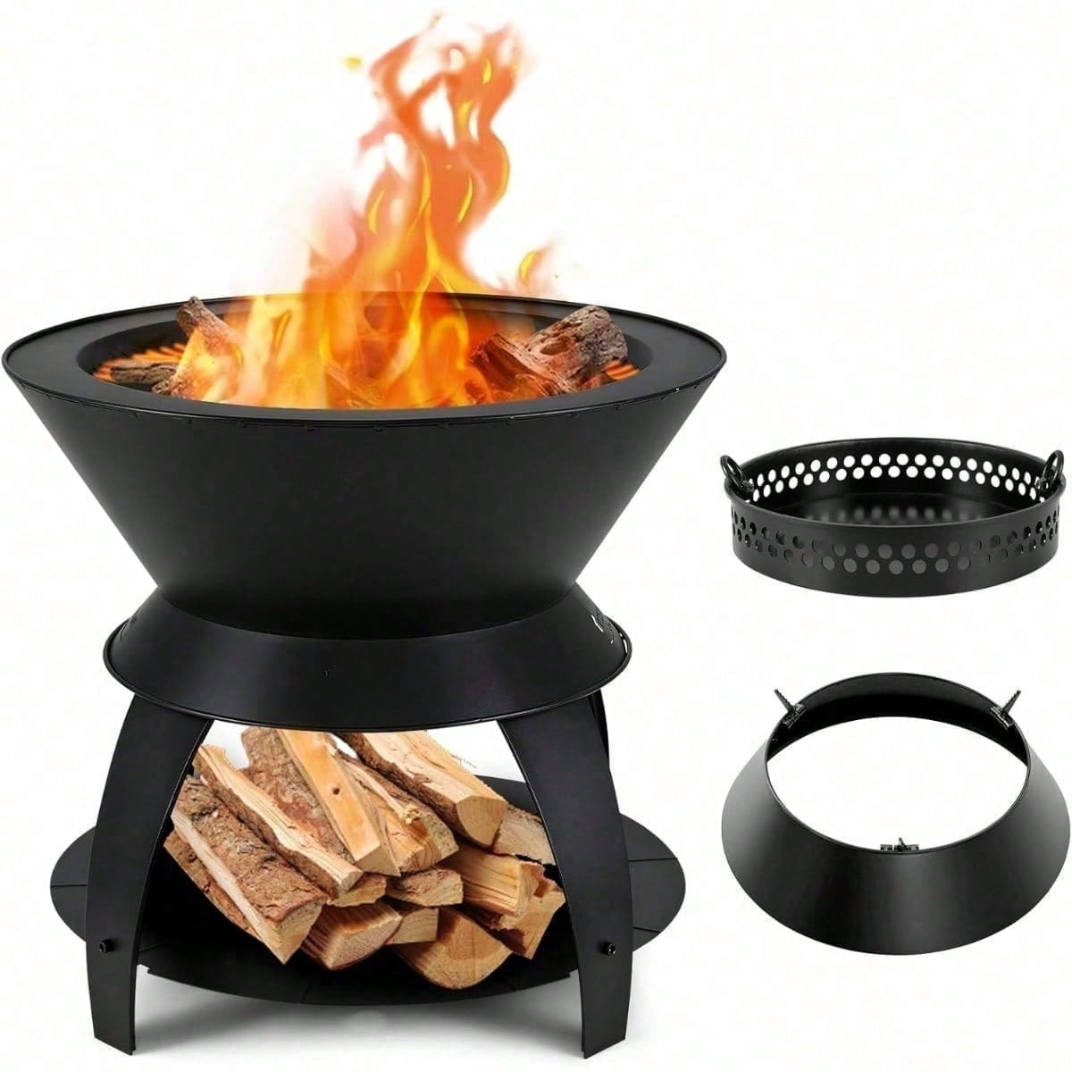 3-in-1 Smokeless Fire Pit, 20" Wood Burning Firepit w/Removable Wok ...