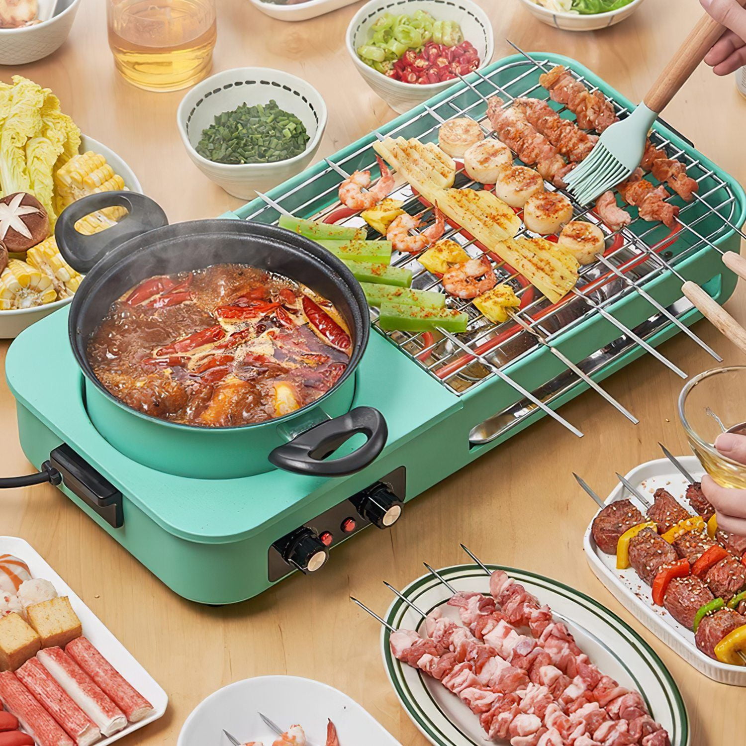 3-in-1 Smokeless Raclette Table Grill & Shabu Hot Pot, 1600W with ...