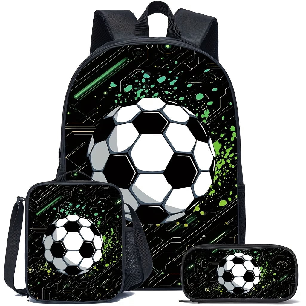 3-in-1 Soccer Ball Backpack Set with Lunch Bag, Cool Pattern Schoolbag ...