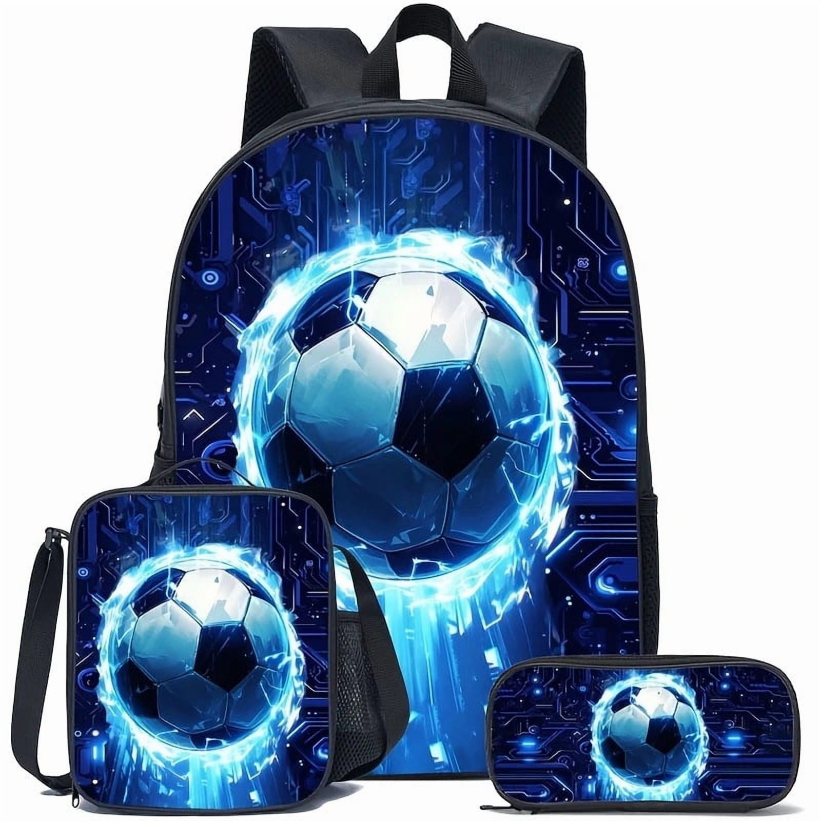 3-in-1 Soccer Ball Backpack Set with Lunch Bag, Cool Pattern Schoolbag ...