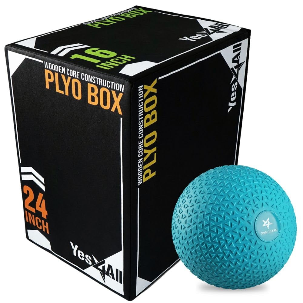 3-in-1 Soft Plyo Box Wooden Core Size 24" x 20" x 16" + Slam Ball ...