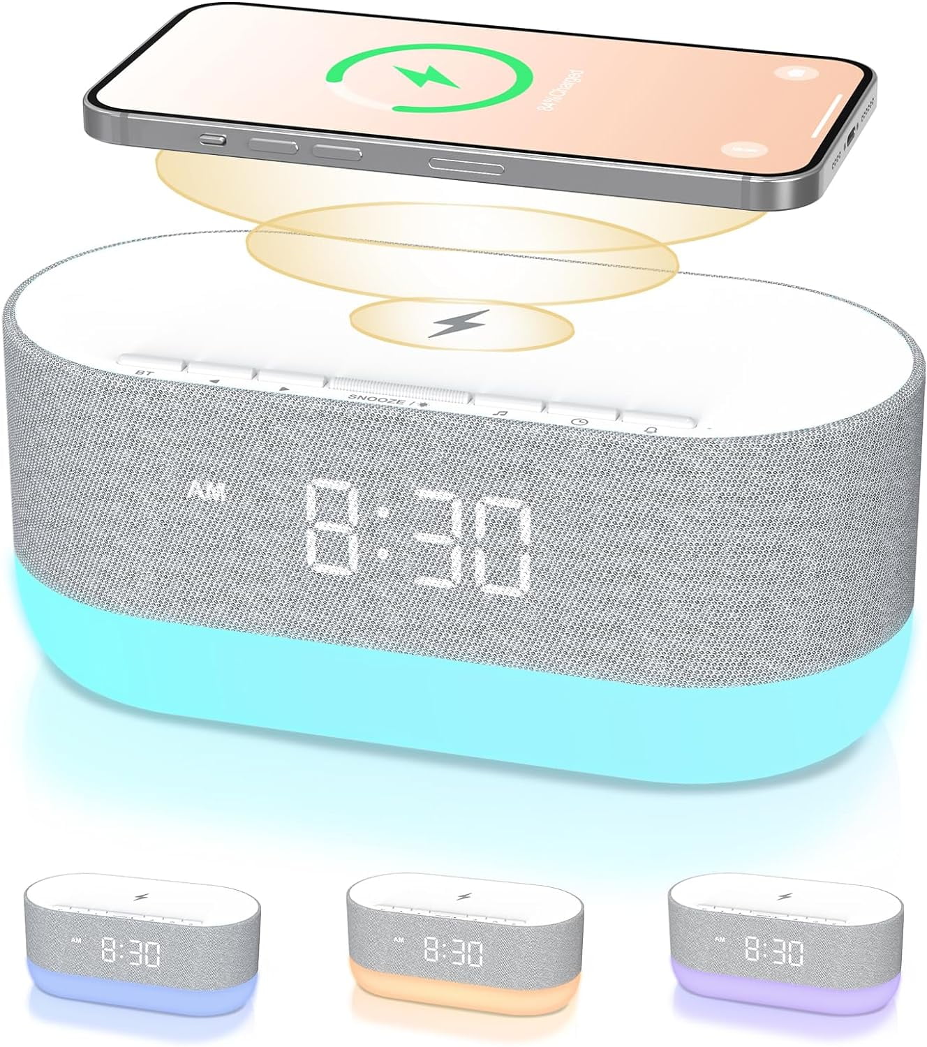3 in 1 Sound Machine Alarm Clock& Wireless Charger: Soothing White ...