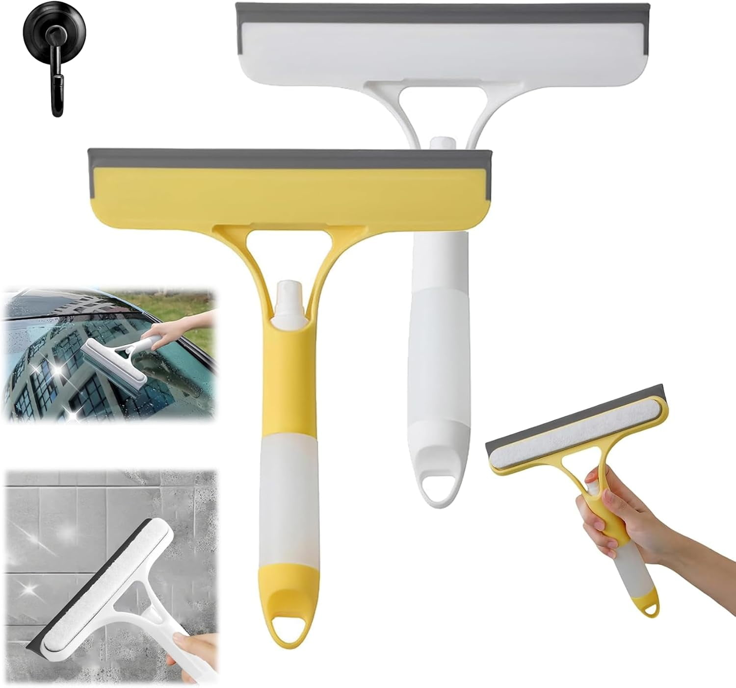 3-in-1 Spray Window & Mirror Squeegee, Pray Bottle Window Squeegee with ...