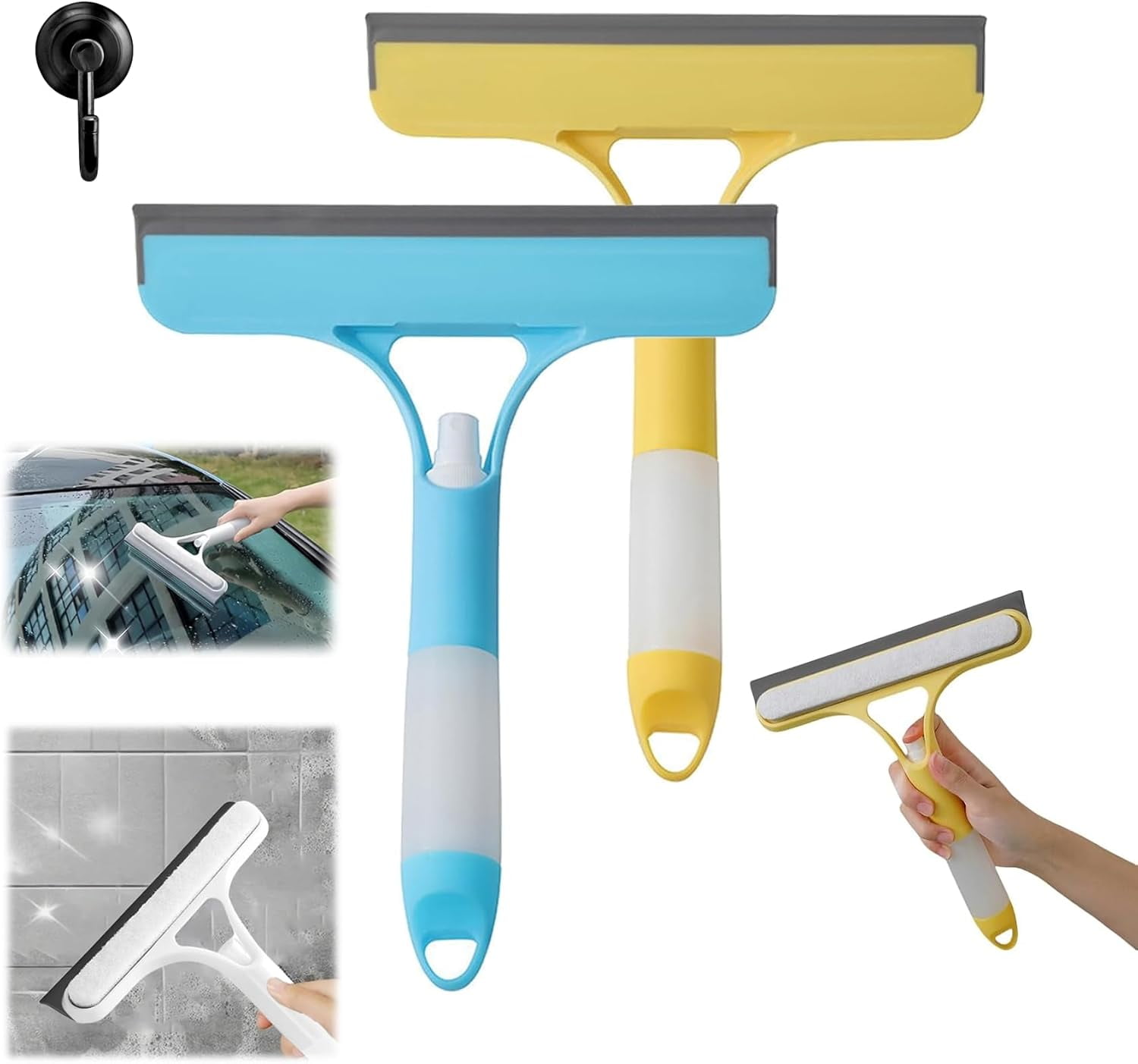 3-in-1 Spray Window & Mirror Squeegee, Pray Bottle Window Squeegee with ...