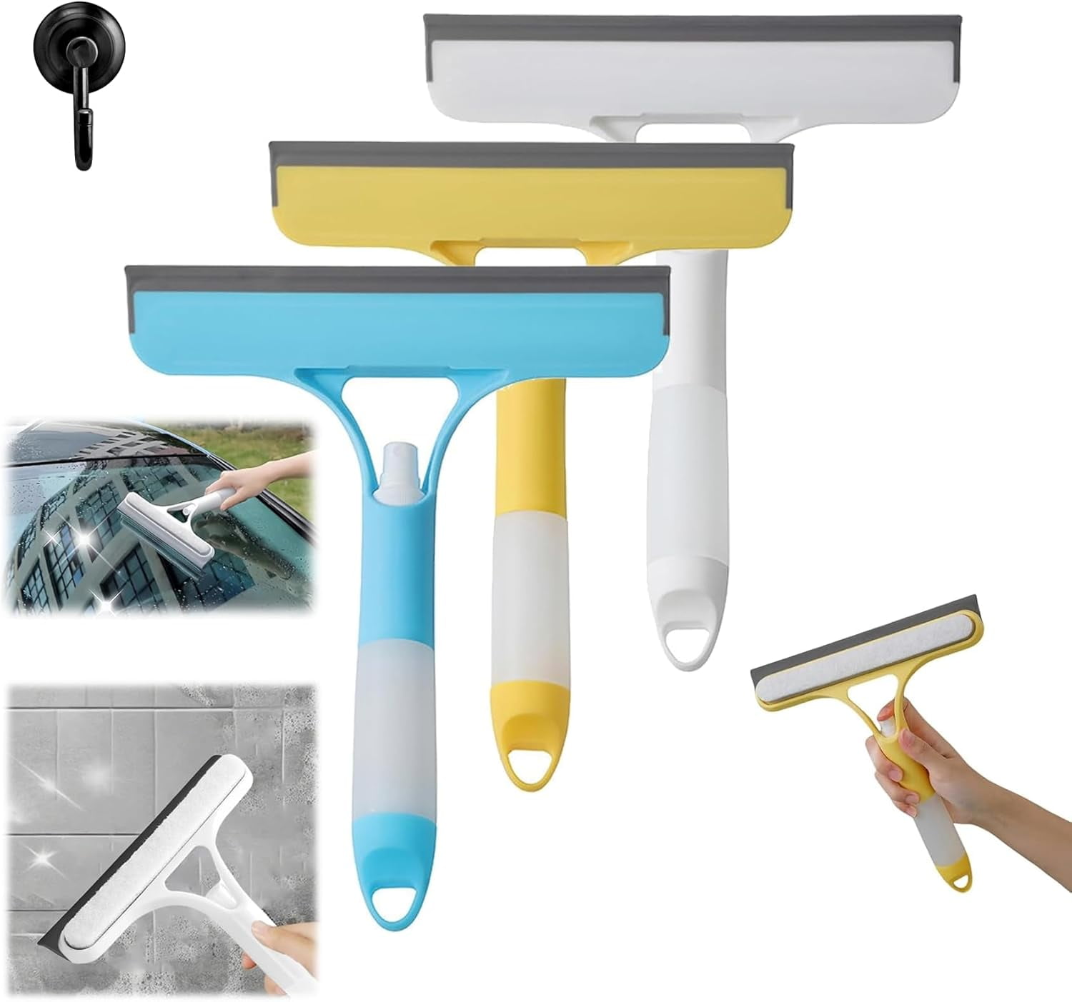 3-in-1 Spray Window & Mirror Squeegee, Pray Bottle Window Squeegee with ...
