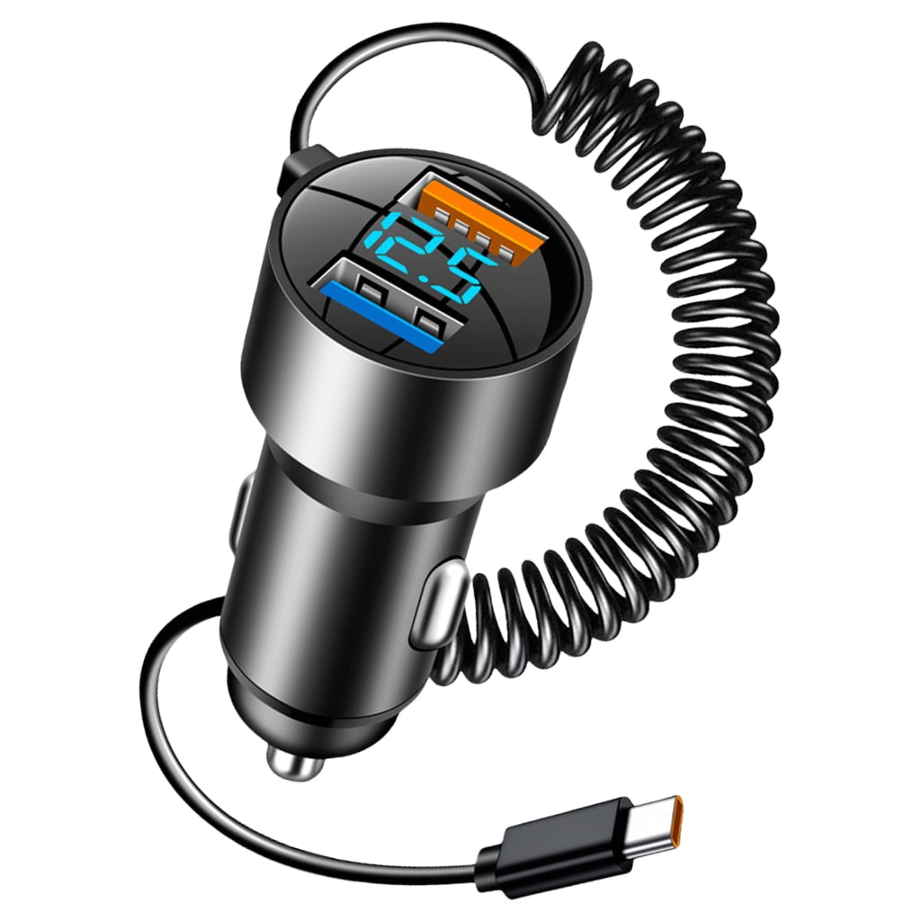 3 in 1 Spring Cable Car Charger 2 Port Digital Display Quick Charging ...