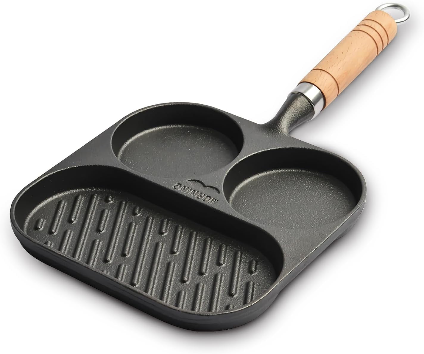 3-in-1 Square Nonstick Breakfast Pan - Cast Iron Divided Egg Frying Pan ...