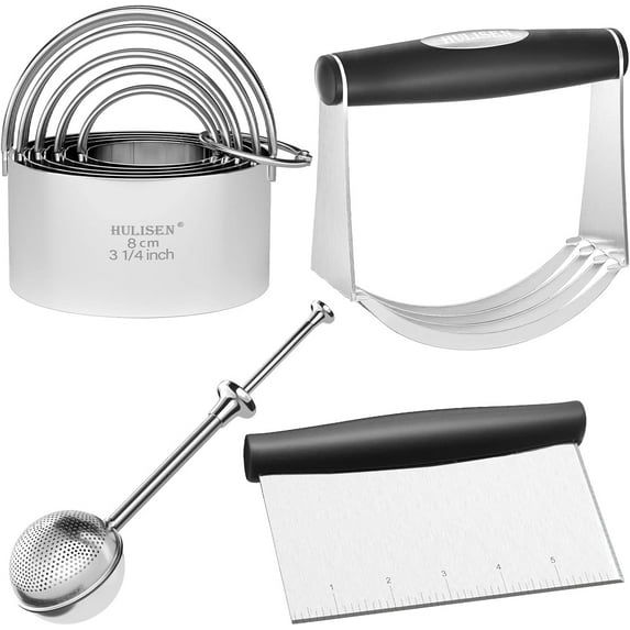 3-in-1 Stainless Steel Baking Tools Set: 5 Biscuit Cutters, Dough ...