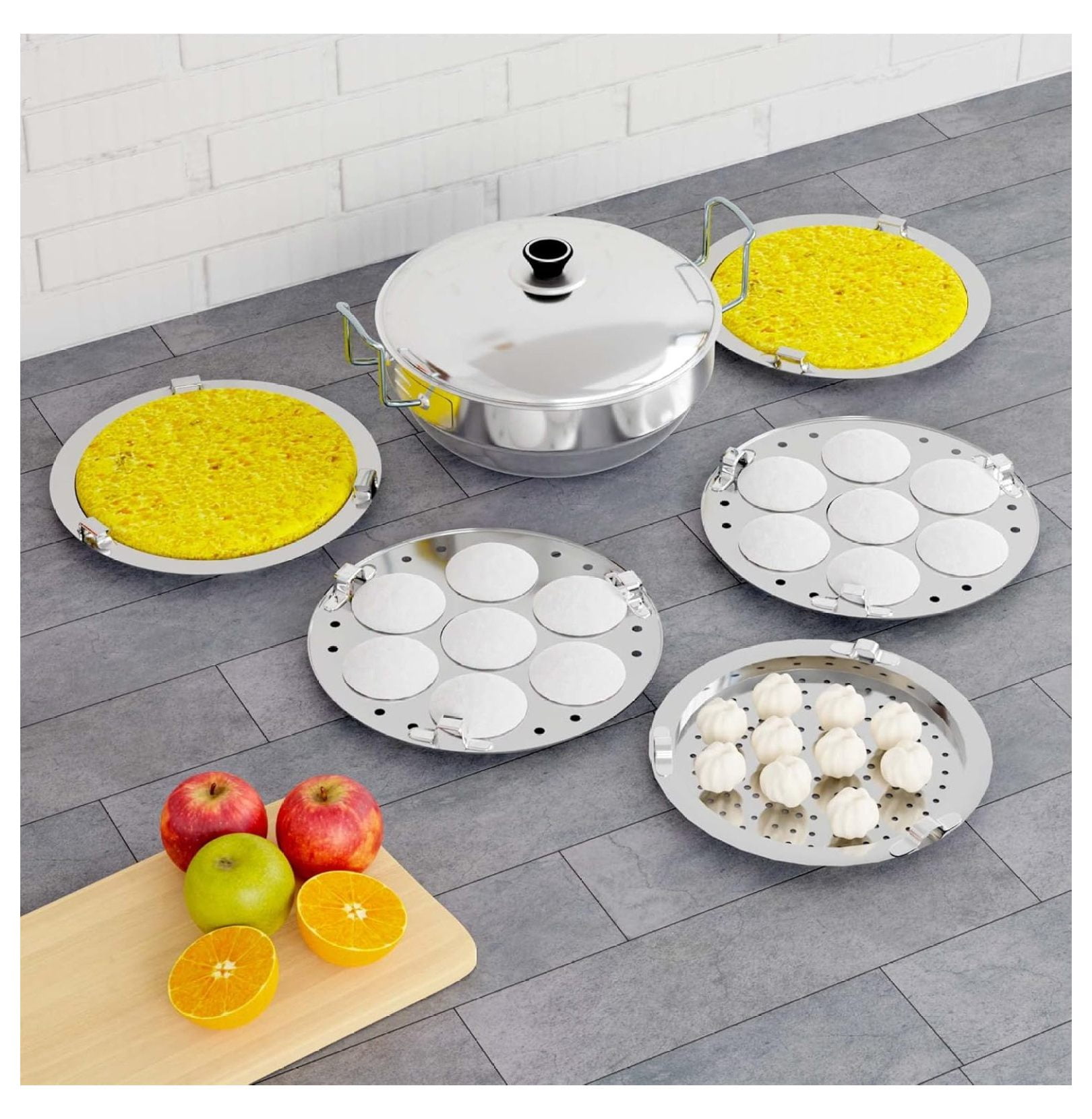 3-in-1 Stainless Steel Induction triply base Cooker Multi Kadai idly ...