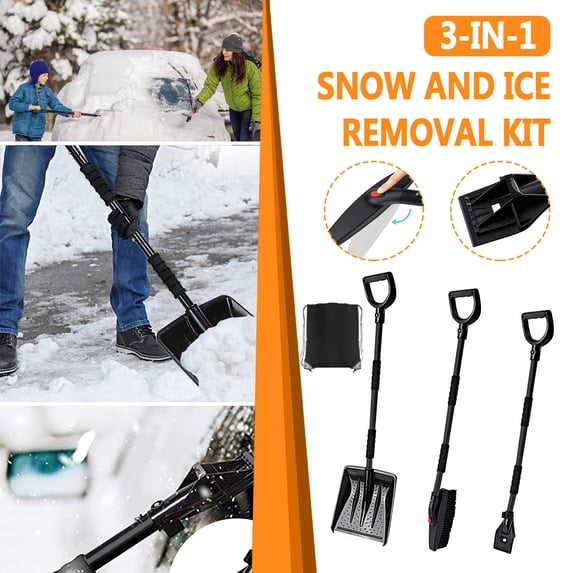 3 in 1 Stainless Steel Snow Shovel Removable Retractable Vehicle Snow ...