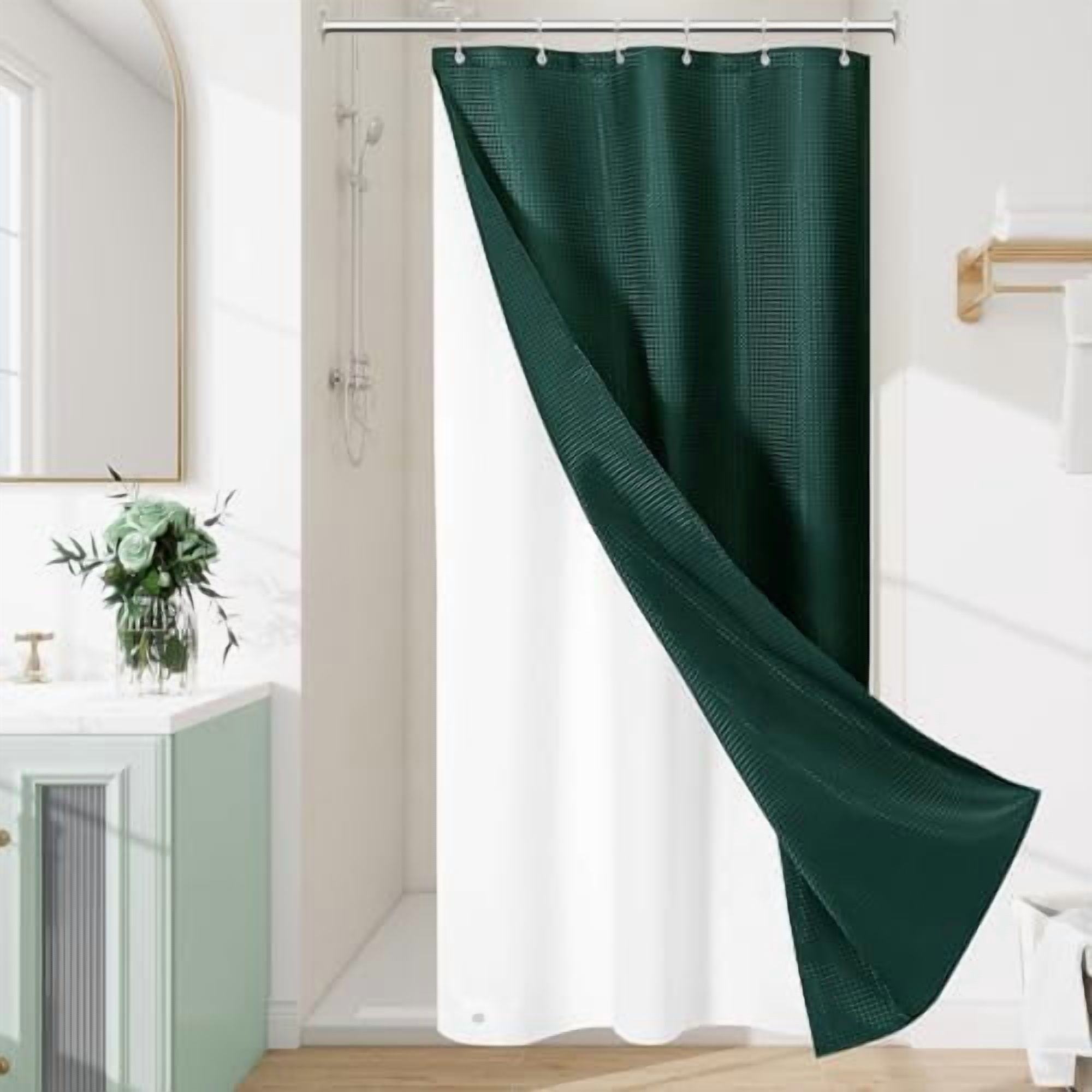 3 in 1 Stall Half Size Dark Green Shower Curtain Set-36 W x 72 H ...