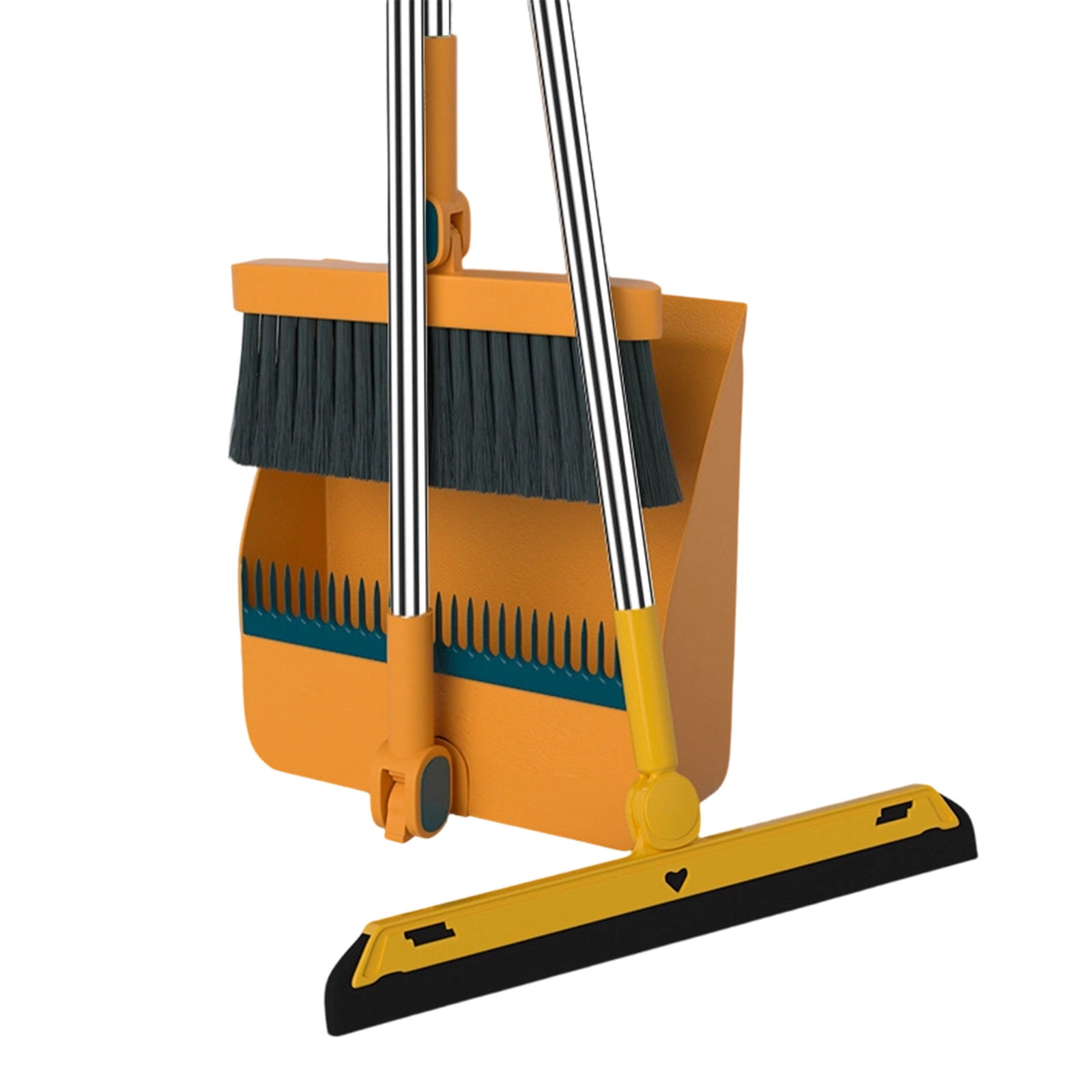 3-in-1 Stand Up Broom & Dustpan Set with Squeegee, 180° Rotating Self ...