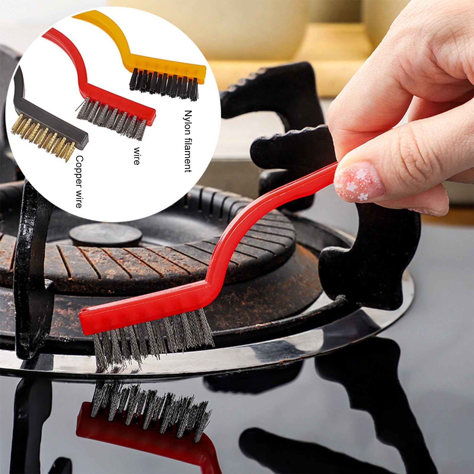 3-in-1 Stove and Range Hood Cleaning Brush Set, Multi-Material Bristles ...