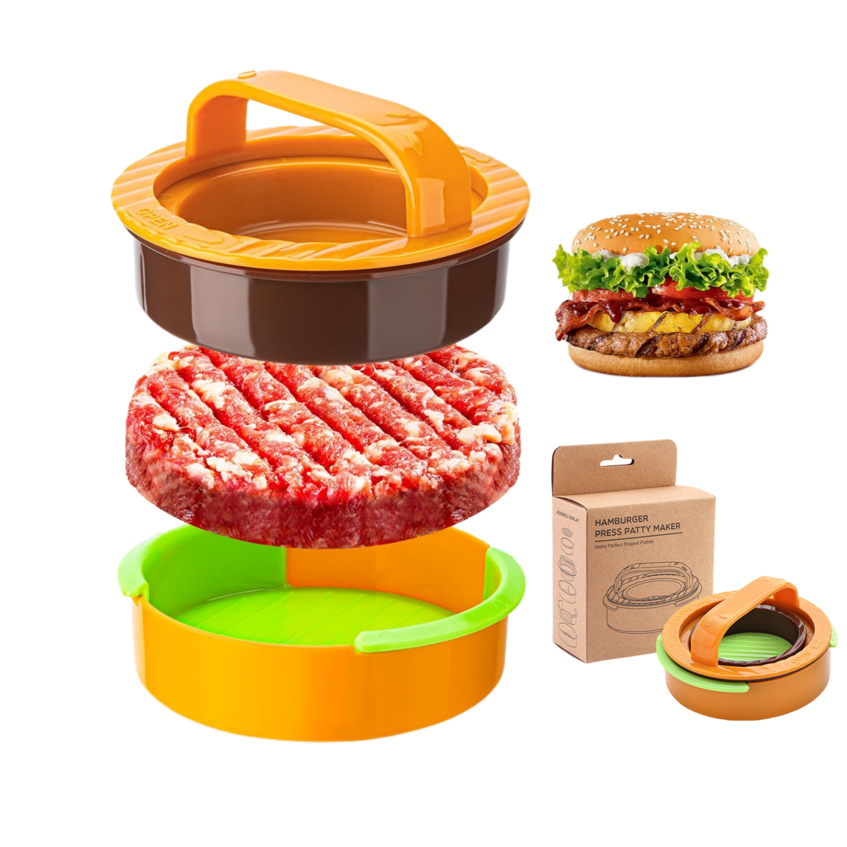 3 in 1 Stuffed Burger Press Patty Maker Rings Molds Kit, Non Stick ...
