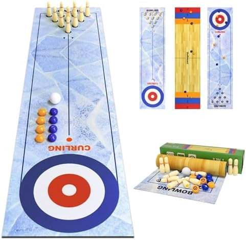 3-in-1 Tabletop Curling, Shuffleboard, and Bowling Game - Portable ...