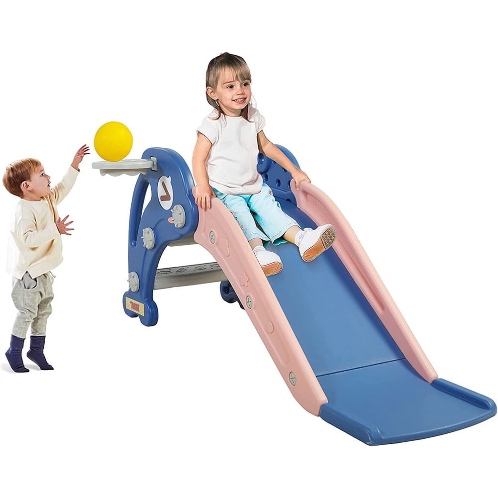 3 in 1 Toddler Slide Plastic Kids Slide with Climb Stairs, Basketball ...