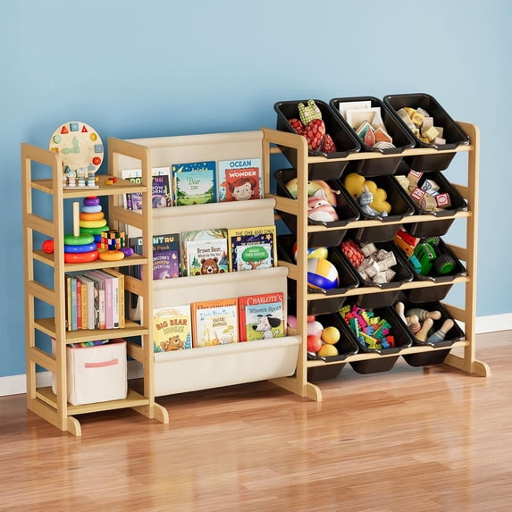 3-in-1 Toy Storage Organizer with 4 Shelves and 12 Bins Toy Organizers ...